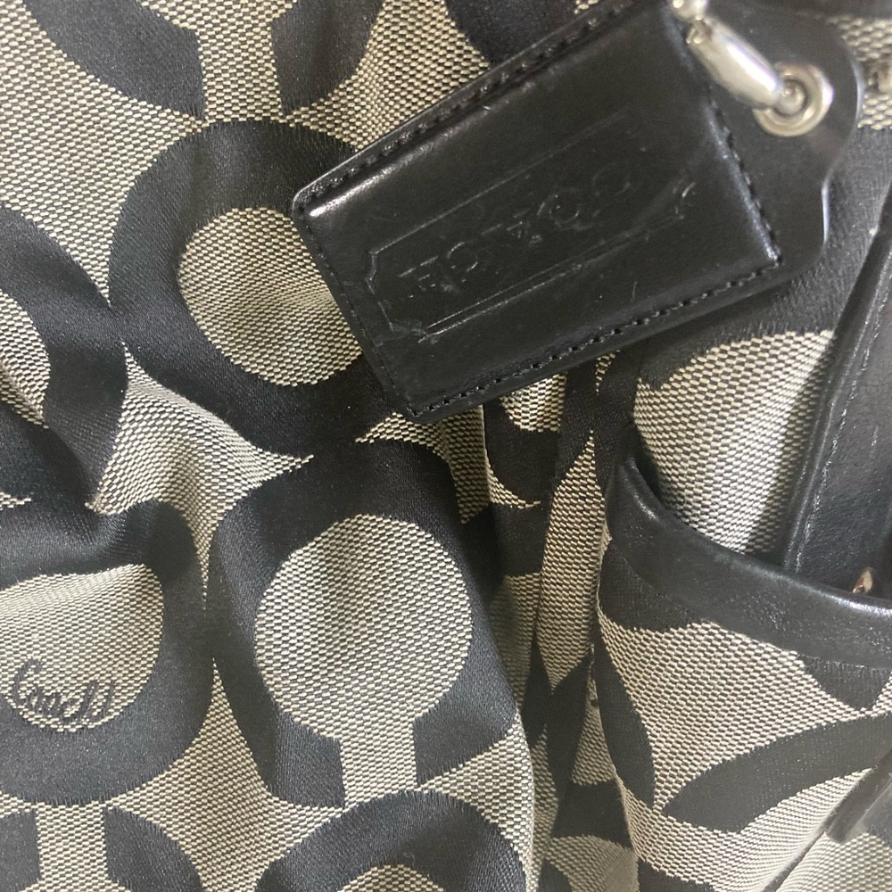 Coach C Logo Black And Gray Signature Hobo Bag. - Gem